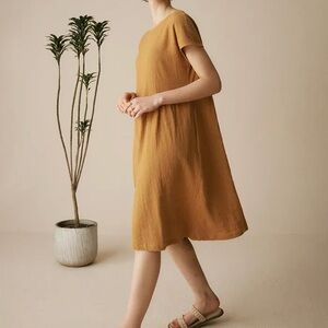 Lintico | Dresses | 0 Linen Capsleeve Textured Washed Midi Dress Alice | Poshmark